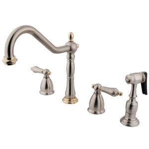 kingston brass kb1799albs heritage 8-inch centerset kitchen faucet, brushed nickel and polished brass