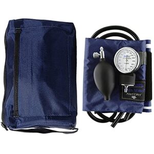 mabis matchmates manual blood pressure monitor kit aneroid sphygmomanometer with calibrated nylon cuff and oversized carrying case, adult, navy