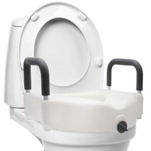 dmi hi-riser elevated locking raised toilet seat with armrests, 5 inch seat height, supports 350lbs, white