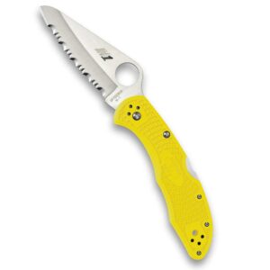 spyderco salt 2 lightweight folding knife with 3" h-2 ultra-corrosion resistant steel blade and yellow frn handle - spyderedge - c88syl2