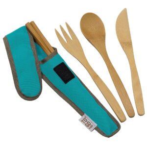 bamboo travel utensils - to-go ware utensil set with carrying case (agave)