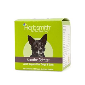 herbsmith soothe joints – cat + dog arthritis pain relief for senior pet aches + pains – joint health for senior dogs + cats – 150g powder