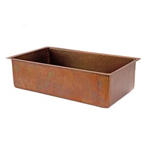 premier copper products ksb33199 33-inch hammered kitchen single basin sink, antique copper