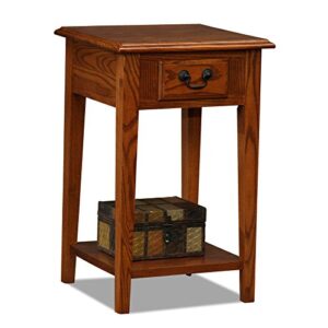 Leick Home 9041-MED One Drawer Square Side Table with Shelf, Medium Oak