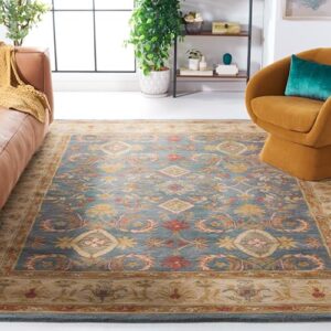 safavieh anatolia collection area rug - 8' x 10', light blue & ivory, handmade traditional oriental wool, ideal for high traffic areas in living room, bedroom (an544d)