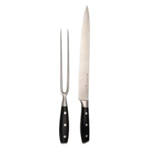 messermeister avanta kullenschliff carving set - includes 8” carving & slicing knife + 7” fork - german x50 stainless steel - rust resistant & easy to maintain