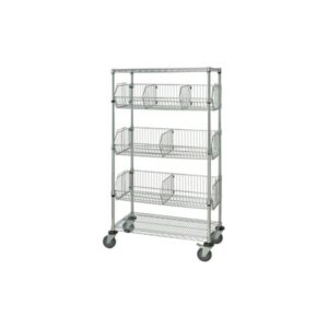 quantum storage systems m2448bc6c 5-tier mobile wire basket unit with 3 baskets, chrome finish, 24" width x 48" length x 69" height