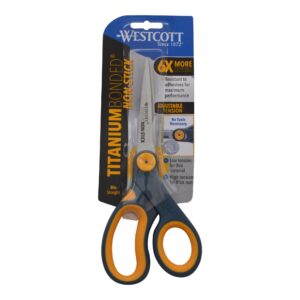 westcott 8" straight titanium bonded non-stick scissors with adjustable glide feature, grey/yellow (14849)