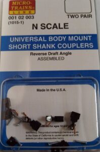 micro-trains n scale #1015-1 universal coupler assembled 2 pair reverse draft angle mt-001-02-003