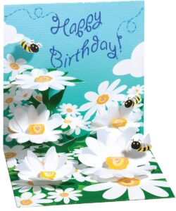 3d greeting card - bees & flowers - birthday