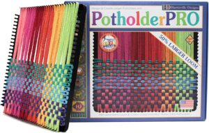 friendly loom 10" pro size black potholder metal loom kit with bright rainbow color cotton loops to make 2 potholders, weaving crafts for kids & adults made in the usa by harrisville designs