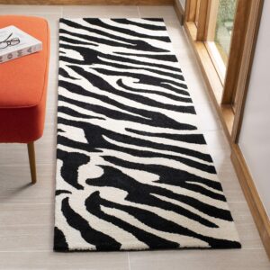 safavieh soho collection 2'6" x 8' white / black soh717a handmade premium wool runner rug