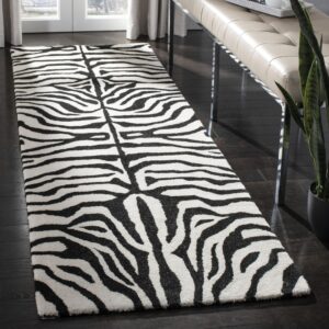 safavieh soho collection 2'6" x 12' black / white soh435a handmade premium wool runner rug