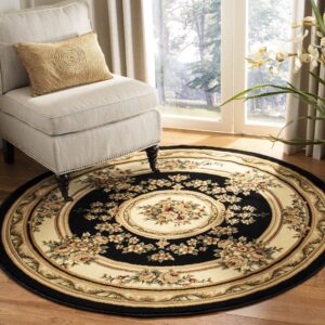 safavieh lyndhurst collection 5'3" round black/ivory lnh218a traditional european medallion non-shedding dining room entryway foyer living room bedroom area rug