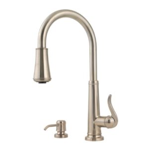 pfister ashfield 1-handle pull-down kitchen faucet with soap dispenser, brushed nickel