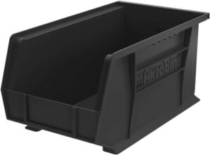 akro-mils 30240 akrobins plastic storage bins, space-saving stackable bins, garage organization bins, pantry organization, craft storage, 15-inch x 8-inch x 7-inch, black, 12-pack