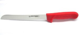 dexter outdoors 8" scalloped bread knife with red handle