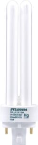 sylvania ecologic dulux double compact fluorescent lamp with 4-pin base, 13w, 2700k, 82 cri, for electronic and dimming ballasts, frosted, white (20682)