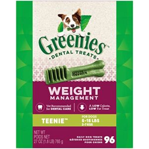 greenies weight management teenie natural dog dental care chews weight control dog treats, 27 oz. pack (96 treats)