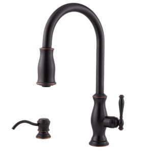 pfister gt529-tmy hanover 1-handle pull-down kitchen faucet with soap dispenser, tuscan bronze