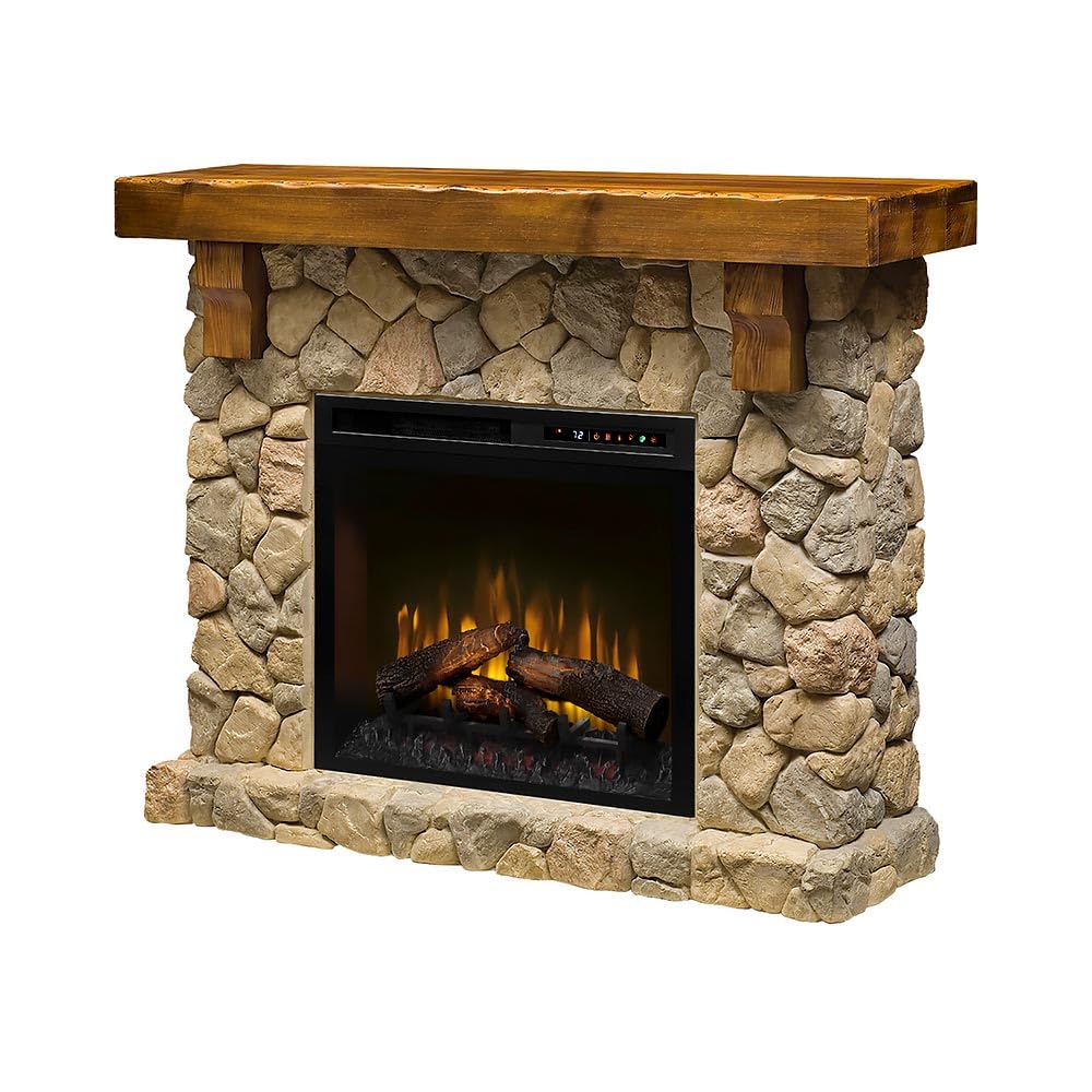 Dimplex Fieldstone Electric Fireplace with Mantel Surround Package | Pine with Natural Stone-look, 26" - #GDS28L8-904ST