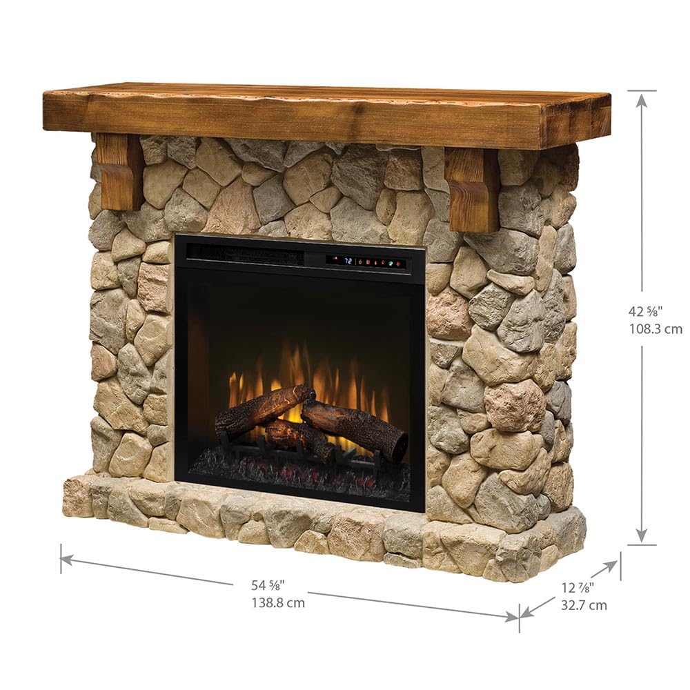 Dimplex Fieldstone Electric Fireplace with Mantel Surround Package | Pine with Natural Stone-look, 26" - #GDS28L8-904ST