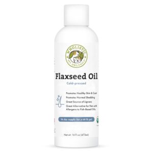 wholistic pet organics flaxseed oil for dogs - 16 oz - omega 3 supplement for dog itchy skin, dry skin relief & shedding - skin & coat vitamins