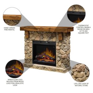 Dimplex Fieldstone Electric Fireplace with Mantel Surround Package | Pine with Natural Stone-look, 26" - #GDS28L8-904ST