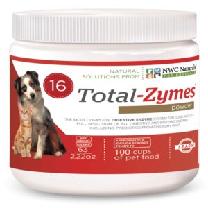 total-zymes digestive enzyme powder for dogs and cats, with pre-biotics, puppy and kitten enzymes, immune, digestive, joint, and healthy weight support 2.22-ounce jar by nwc naturals (14605)