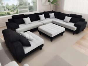 stendmar l shape u shape reversible modern microfiber fabric sectional couch sofa set s150d (s150dbk-black, 142-182" l x 110-150" d x 35" h)