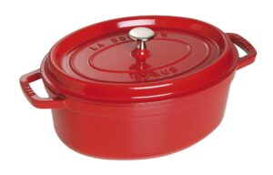 staub la cocotte oval 40509-830 pico cocotte oval cherry, 9.1 inches (23 cm), double handed, cast iron enameled pot, induction compatible, japanese authentic product