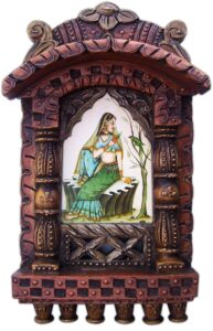 sanvika lady enjoying with parrot, rajasthani traditional jarokha wood jharokha elegant and decorative wood craft for home decor and gifts