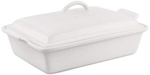 le creuset stoneware heritage covered rectangular casserole, 4 qt. (12" x 9"), white