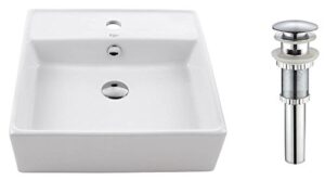 kraus kcv-150-ch white square ceramic sink and pop up drain with overflow, chrome