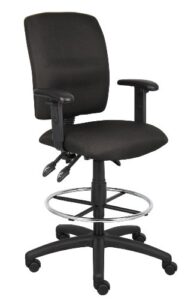 boss office products multi-function fabric drafting stool with adjustable arms in black