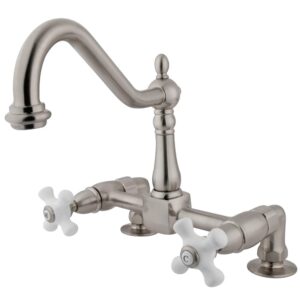 kingston brass ks1148px heritage bridge kitchen faucet, 8-3/4", brushed nickel