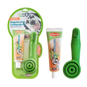 ezdog by triple pet dental care kit contains patented finger brush and all-natural vanilla toothpaste | best dental care for dogs for fresh breath | dogs love the taste, all dogs