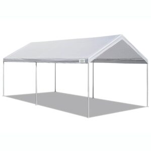 caravan canopy powder coated heavy duty steel frame pop up carport with 6 steel stakes for outdoor activities and events, white