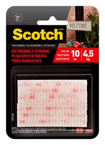 scotch extreme interlocking fasteners, 4 strips, 1" x 3", delivers powerful bond on contact, weather, dirt & uv resistant, 1 set holds 2 lbs., designed with reclosable dual-lock technology (rfd7090)