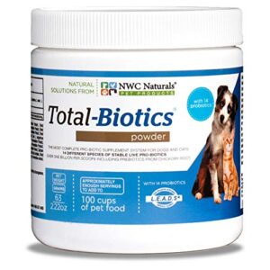 total-biotics advanced probiotic powder for dogs and cats, with pre-biotics, dog and cat probiotics, immune and digestive support. 2.22-ounce jar by nwc naturals (14615)