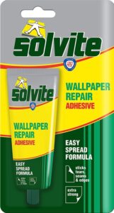 solvite wallpaper repair adhesive, wallpaper paste for fixing tears, seams & edges, extra-strong glue for seam repair, easy-spread wallpaper glue, 1x56g