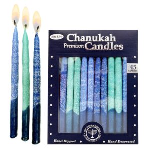 rite lite premium dripless frosted hanukkah candles - blue shades bulk pack of 45 - fits most menorahs jewish holiday party favors accessories decor