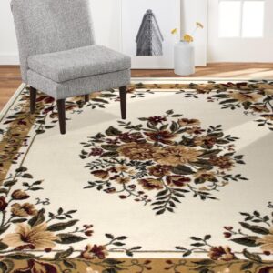 Home Dynamix Optimum Caspian Area Rug, 3'7" x5'2, Traditional Medallion Floral, Ivory/Burgundy/Yellow