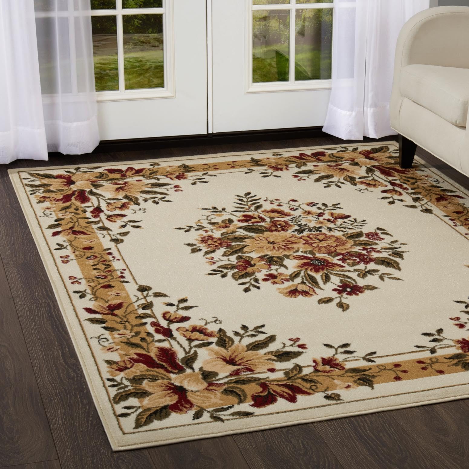 Home Dynamix Optimum Caspian Area Rug, 3'7" x5'2, Traditional Medallion Floral, Ivory/Burgundy/Yellow