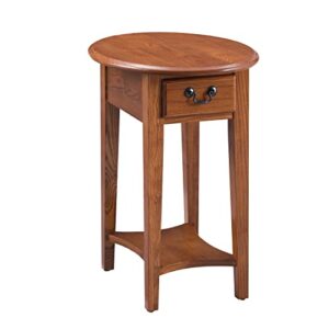 leick home 9042-med one drawer oval side table with shelf, medium oak