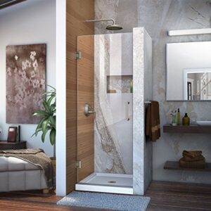 dreamline unidoor 28 in. w x 72 in. h frameless hinged shower door in brushed nickel, shdr-20287210f-04