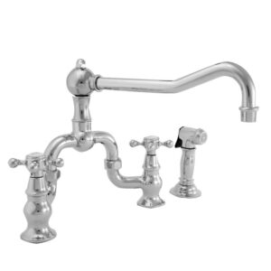 newport brass 9452-1 chesterfield double handle bridge kitchen faucet with side, polished chrome