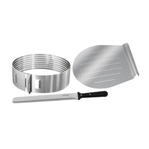 zenker stainless steel layer cake slicing kit with 12" serrated knife, 3-piece