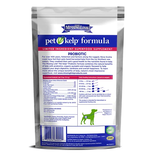 The Missing Link Pet Kelp Canine Probiotic 8oz Superfood Powdered Supplement, Organic & Limited Ingredient Formula for Digestive Health of Dogs