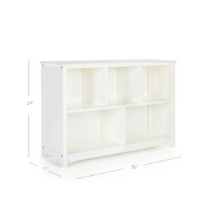 guidecraft classic white bookshelf: children's 5 compartment toy, bin, art, clothes and book storage - wooden playroom and bedroom furniture for kids